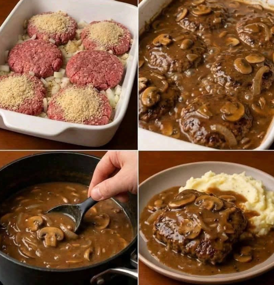 Salisbury Steak with Onion Gravy - Grandm Old Recipes